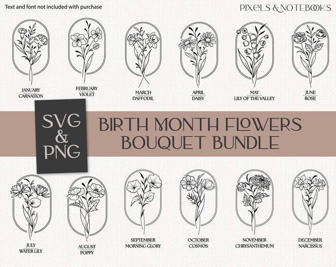 Floral Design Birth Month Svg Bundle, Birth Month Flowers Svg ...