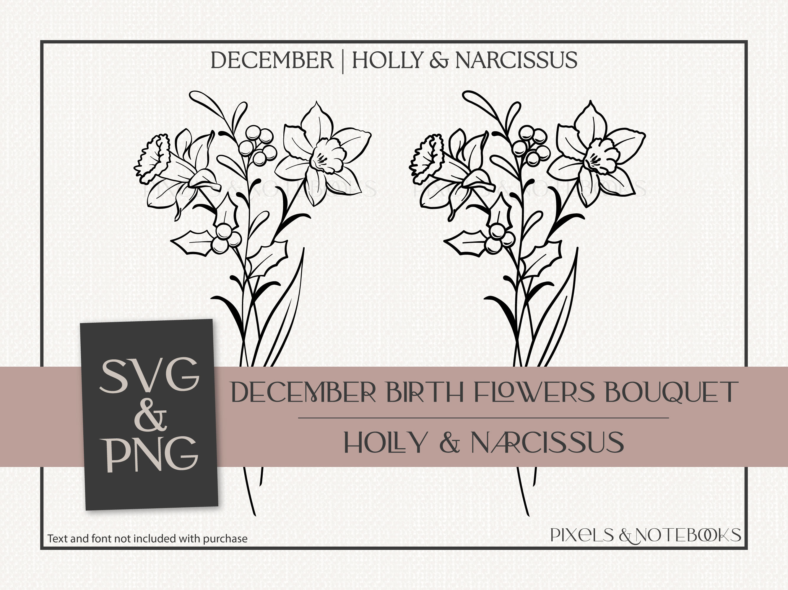 December Birth Flower Bouquet SVG PNG: Holly and Narcissus (digital ...