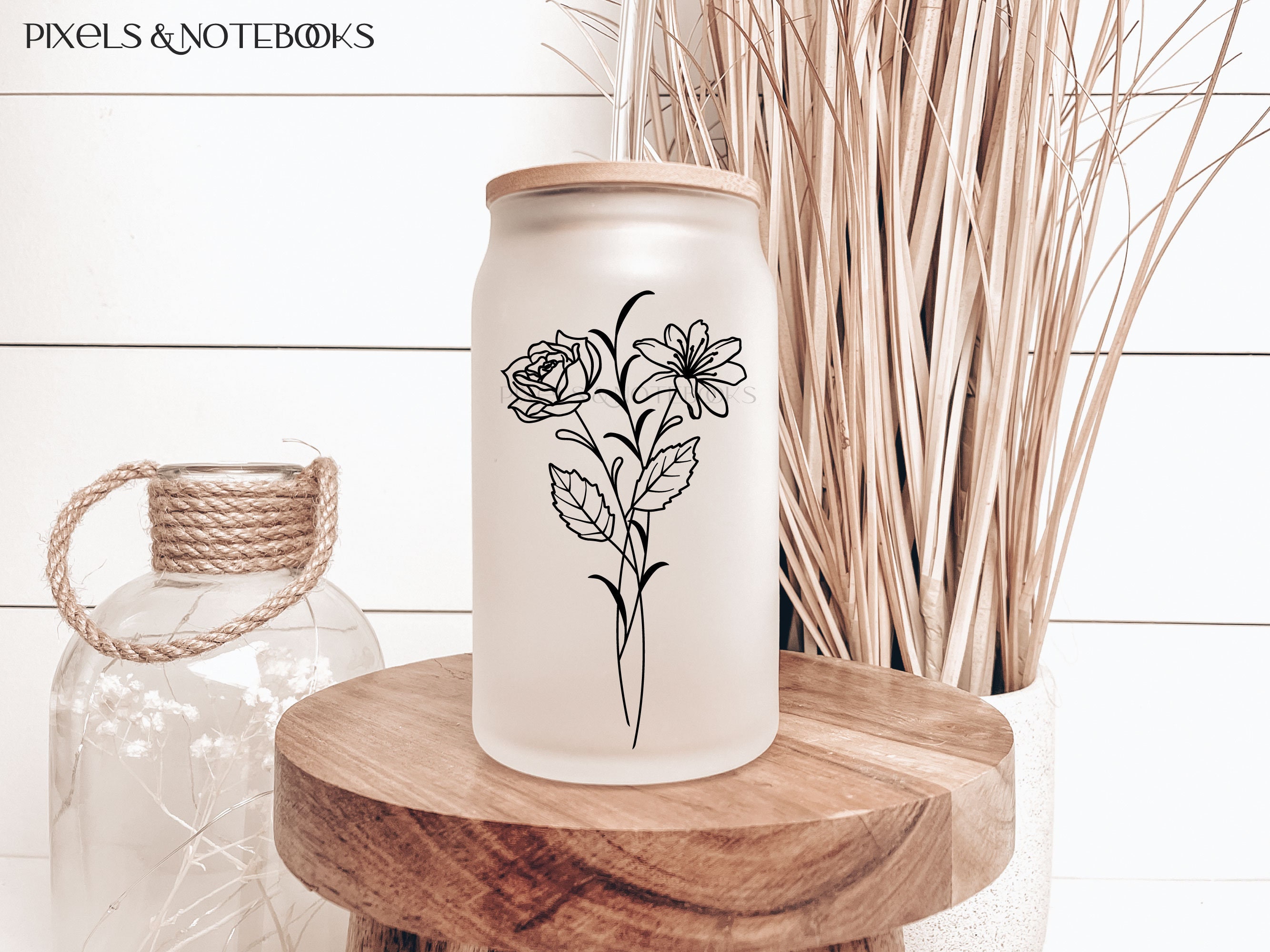 Rose & Honeysuckle June Birth Month Flower Bouquet SVG and PNG Birth ...