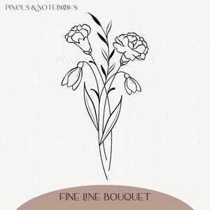 Carnation Snowdrop Bouquet SVG: January Birth Flower Clipart (digital ...