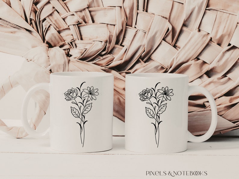 Rose & Honeysuckle June Birth Month Flower Bouquet SVG and PNG Birth ...