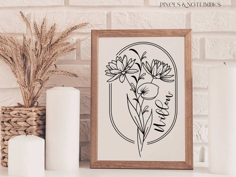 July Water Lily Birth Month Flower Bouquet With Frame SVG PNG Digital ...