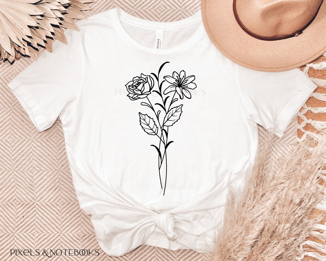 Rose & Honeysuckle June Birth Month Flower Bouquet SVG and PNG Birth ...