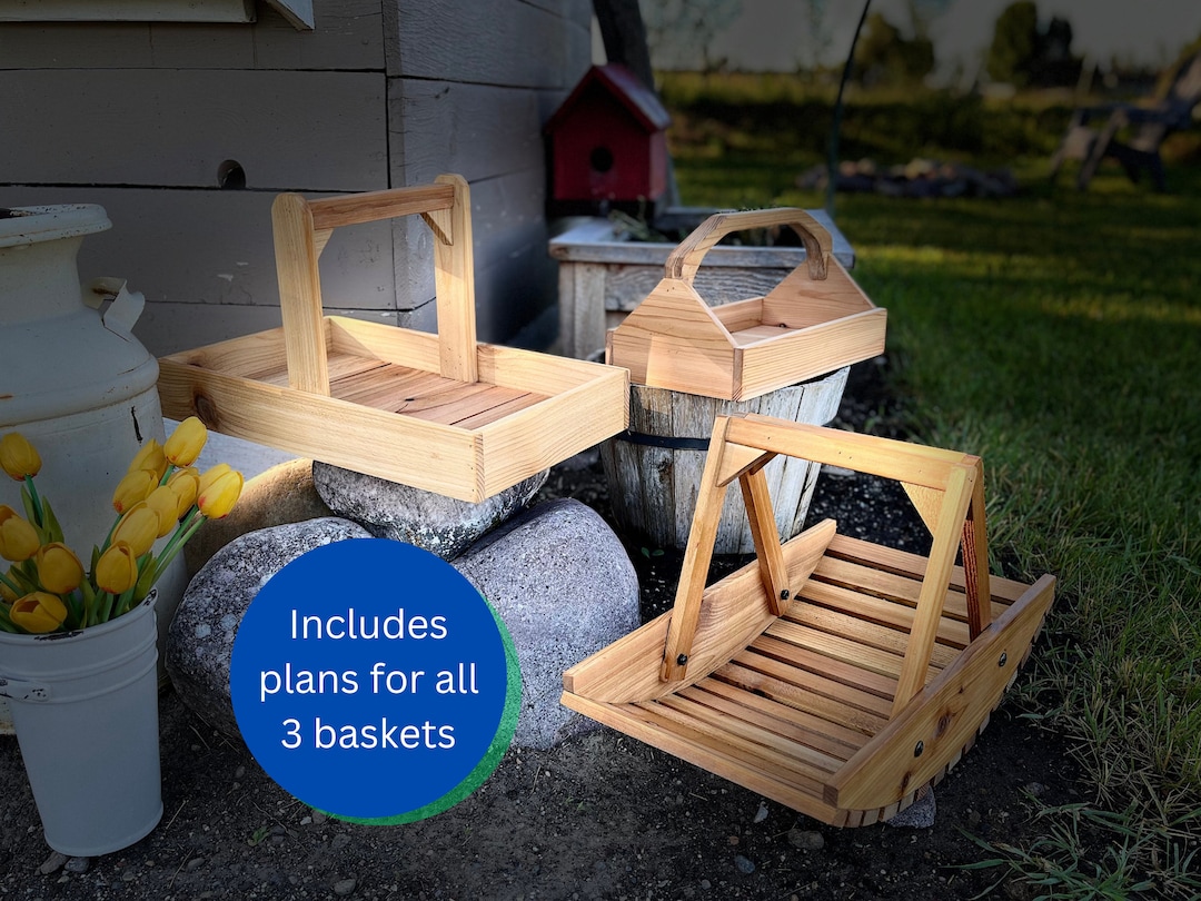 Wooden Basket Plans Bundle | Cedar Tote | Picnic Basket | Flower Trug ...
