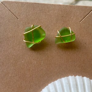Sea Glass Stud Earrings Wire Wrapped Beach Jewelry Authentic - Etsy