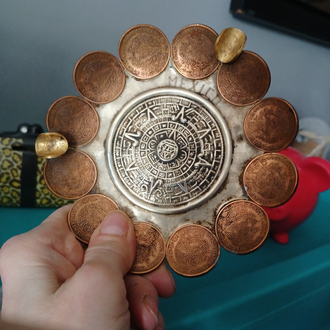 Vintage Coin Ashtray 1970s Aztec Calendar Ethnic Mexico Collector Item ...
