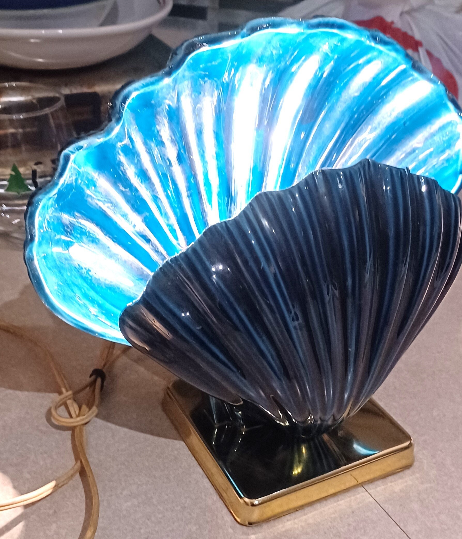 RARE 1970-1980 Vibrant Stunning Vintage Ceramic Blue Clamshell Table ...