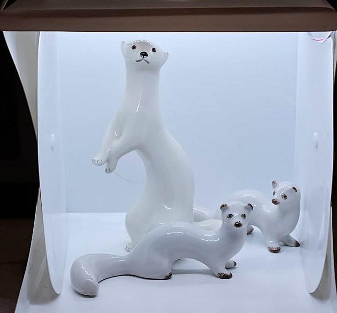 Vintage USSR Lomonosov Stout Weasel Ferret Family of 3 Russian Figurine ...