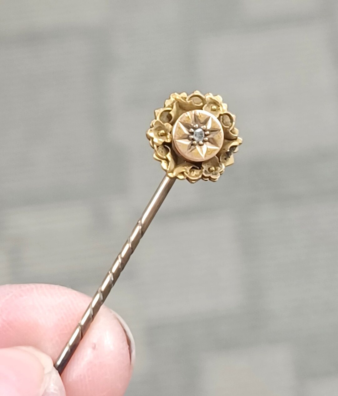 Antique Victorian 15ct Gold Diamond Stick Lapel Pin Brooch Broach Hat ...