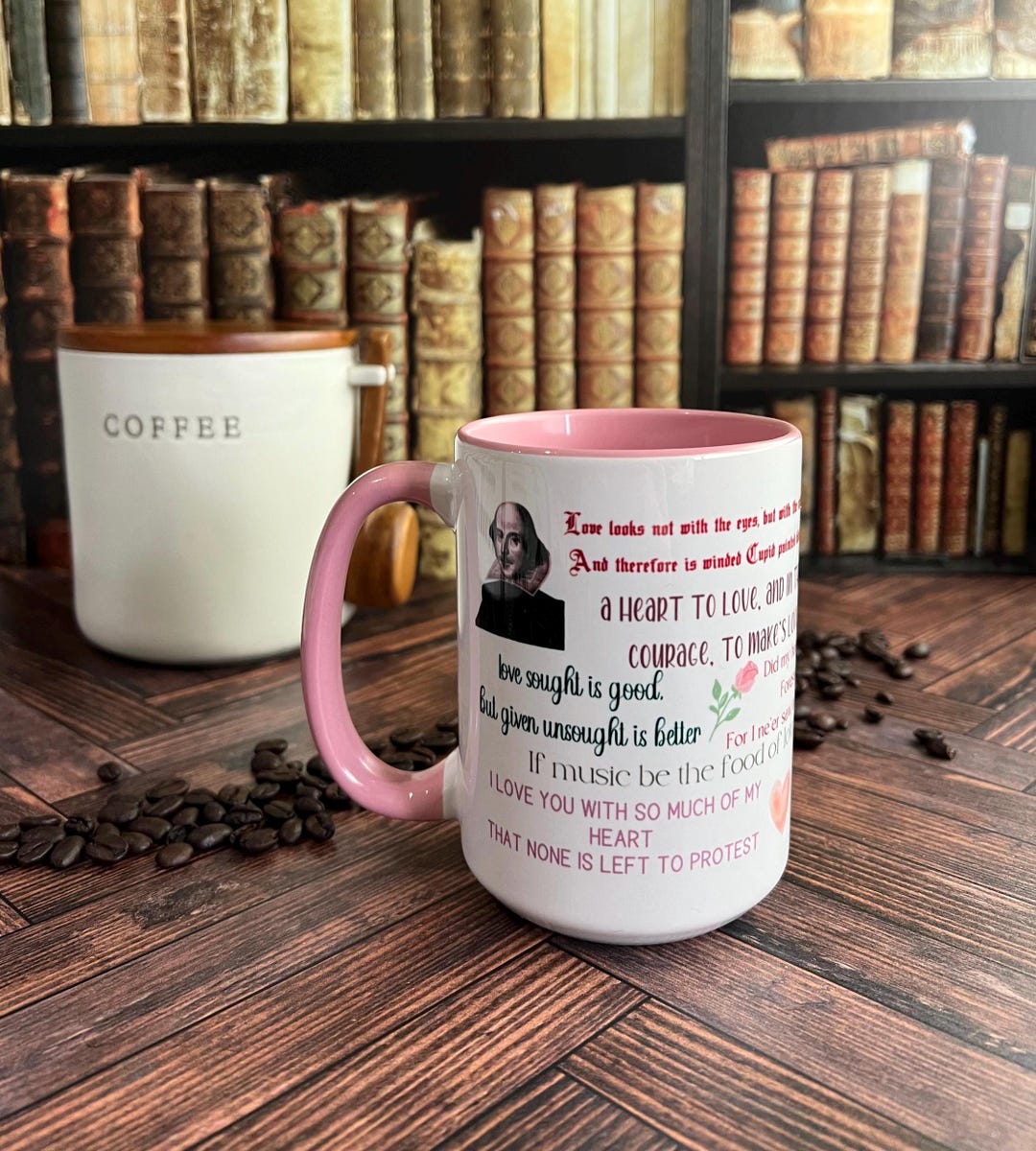 Shakespeare Love Quotes Large Mug, Romantic Bookish Light Academia ...