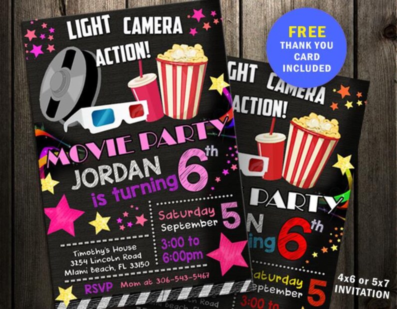 Movie Night Party Invitation Birthday Theater Cinema Digital Download ...