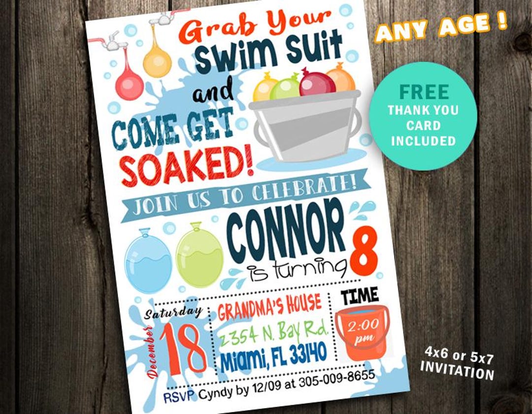 Water Balloon Birthday Invitation Party Invite Gun Splash Printable ...