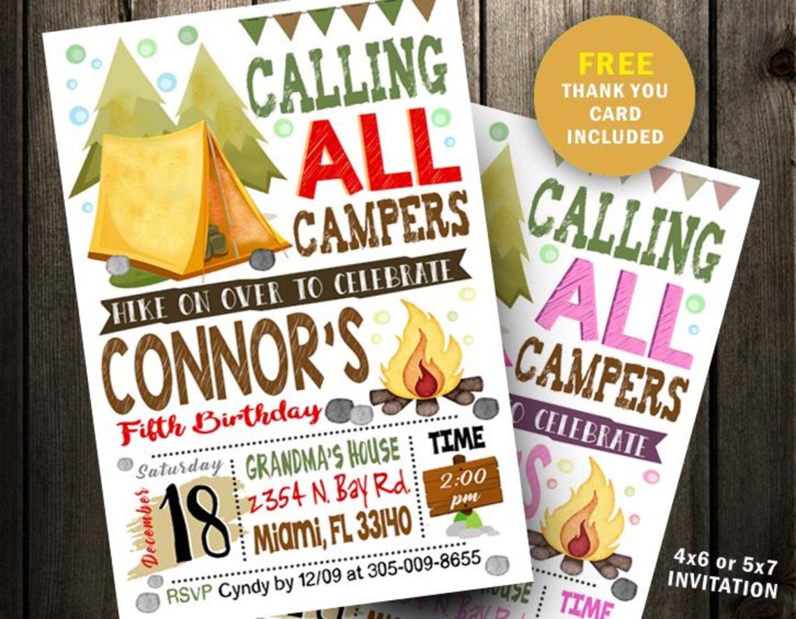 Camping Party Invitation Birthday Boy Digital File Invite Printable ...