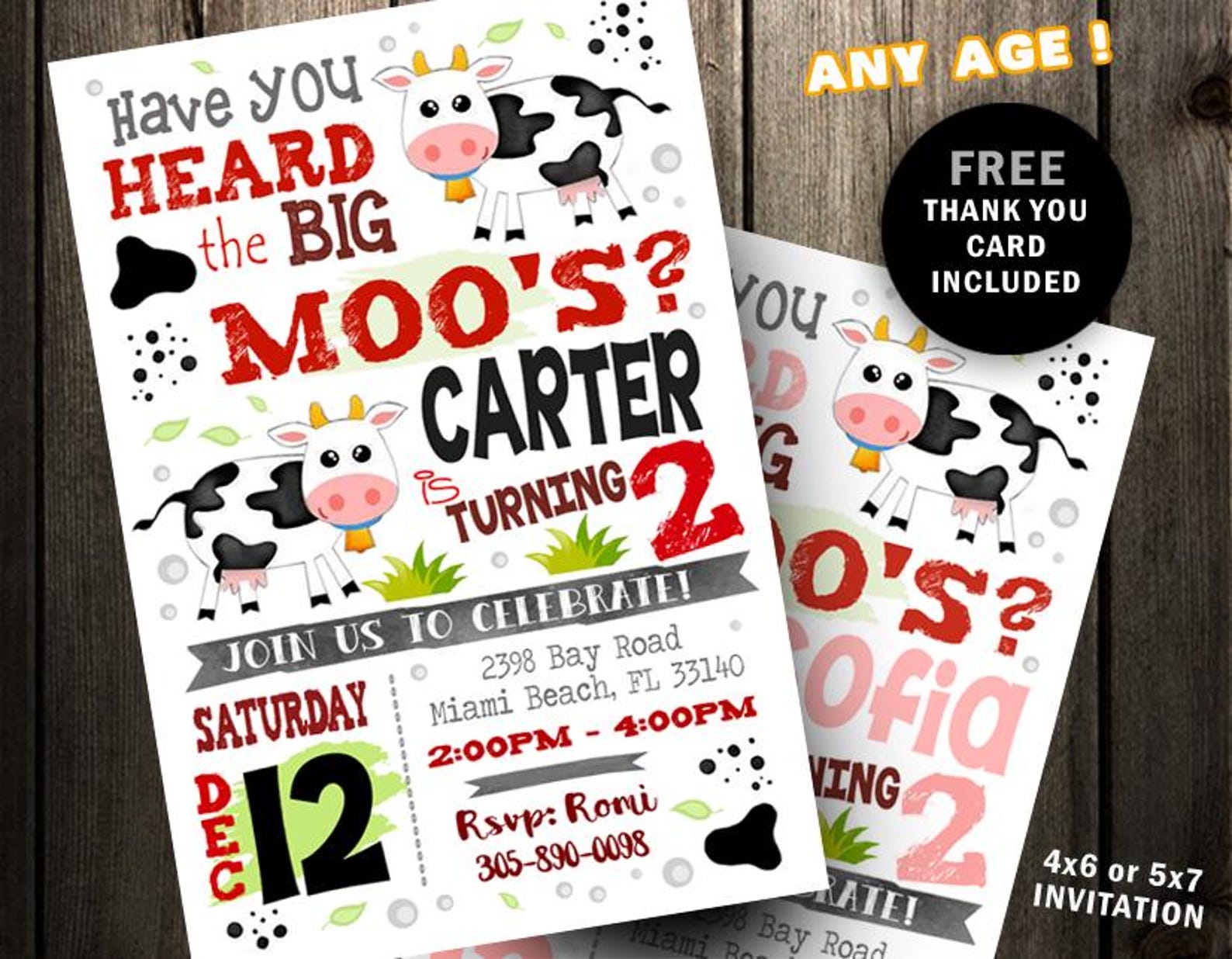 Cow Party Invitation Birthday Digital Download Invite Printable ...