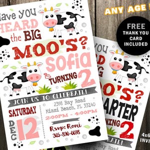 Cow Party Invitation Birthday Digital Download Invite Printable ...