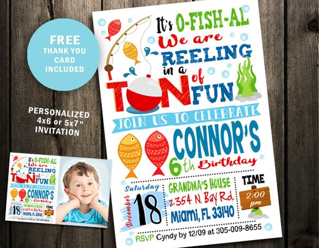 Fishing Birthday Invitation With Photo Fish Party Phone Invite Print ...