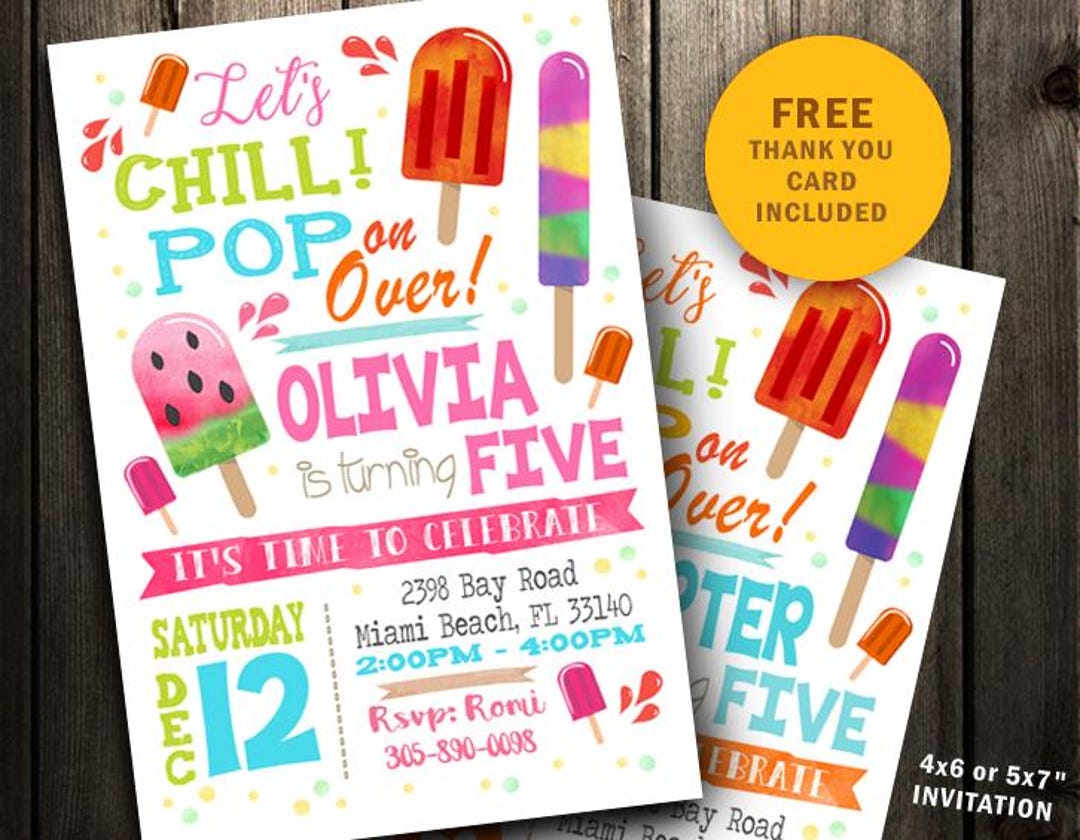 Popsicle Party Invitation Birthday Ice Cream Summer Sweet Digital File ...