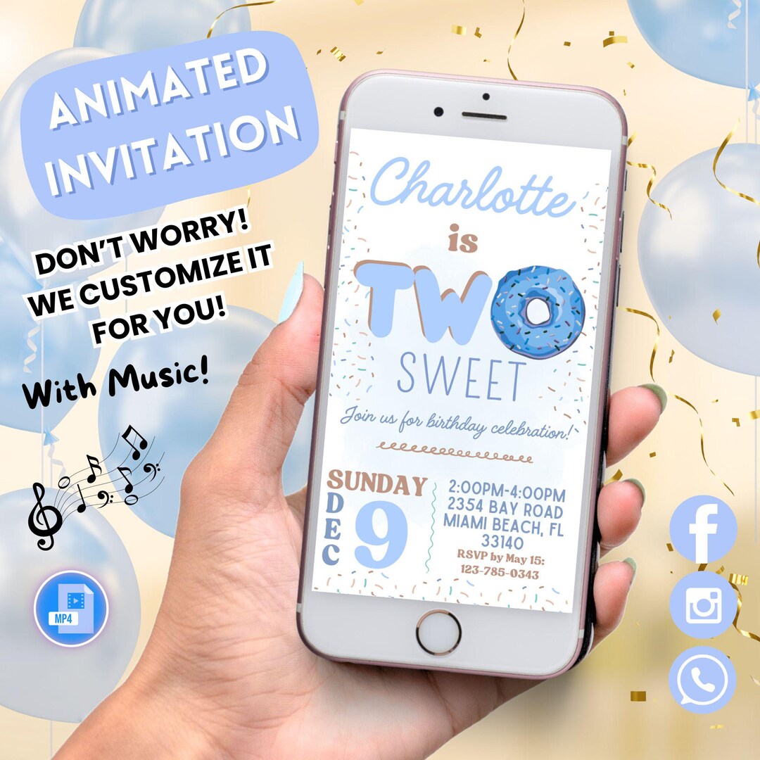 Donut Video Animado Invitación Digital Dos Dulces Fiesta de Cumpleaños ...