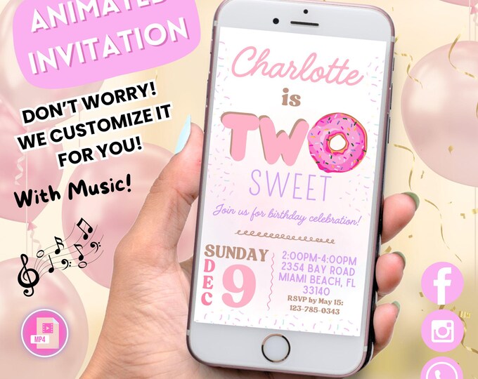 Second Birthday Two Sweet Invitation Animated Video Digital Invite 2nd ...
