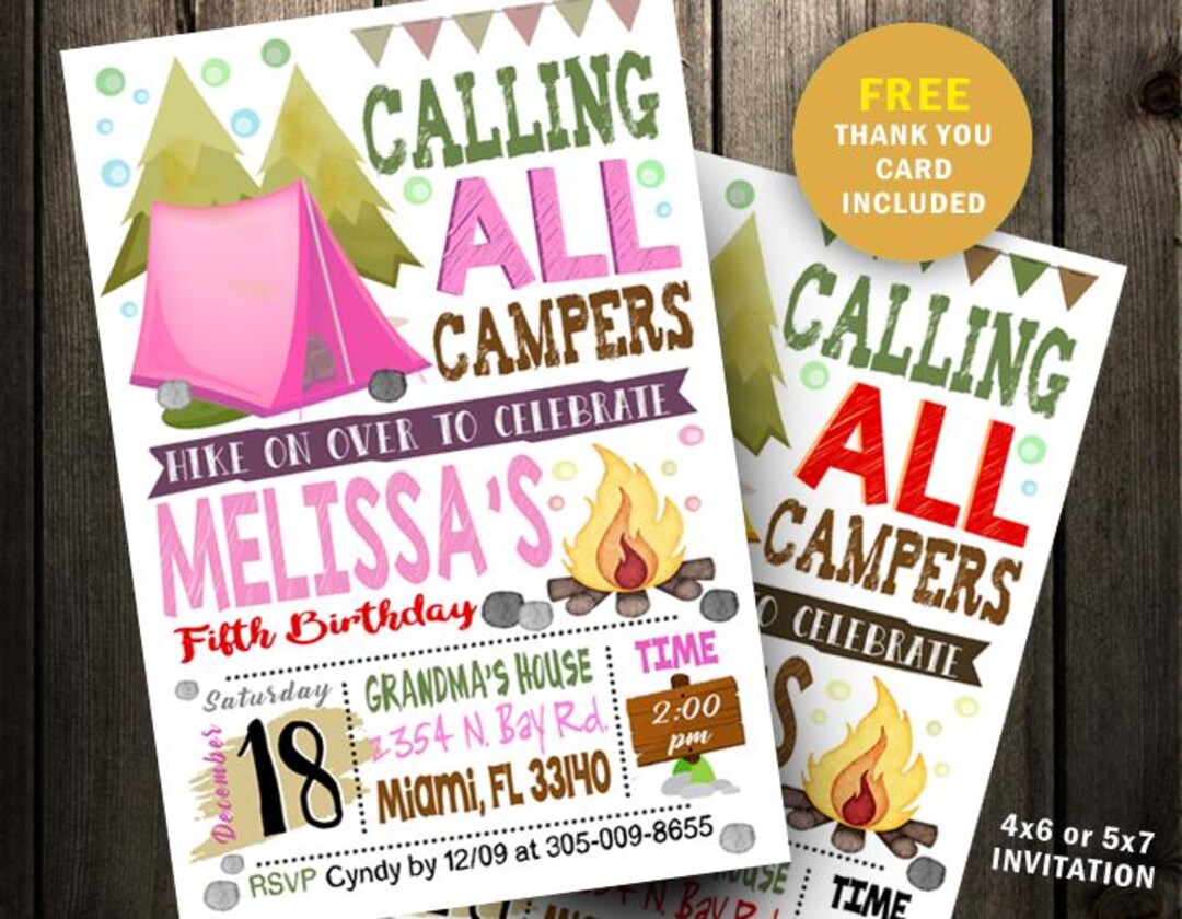 Camping Invitation Party Birthday Girl Digital Download Phone Invite ...