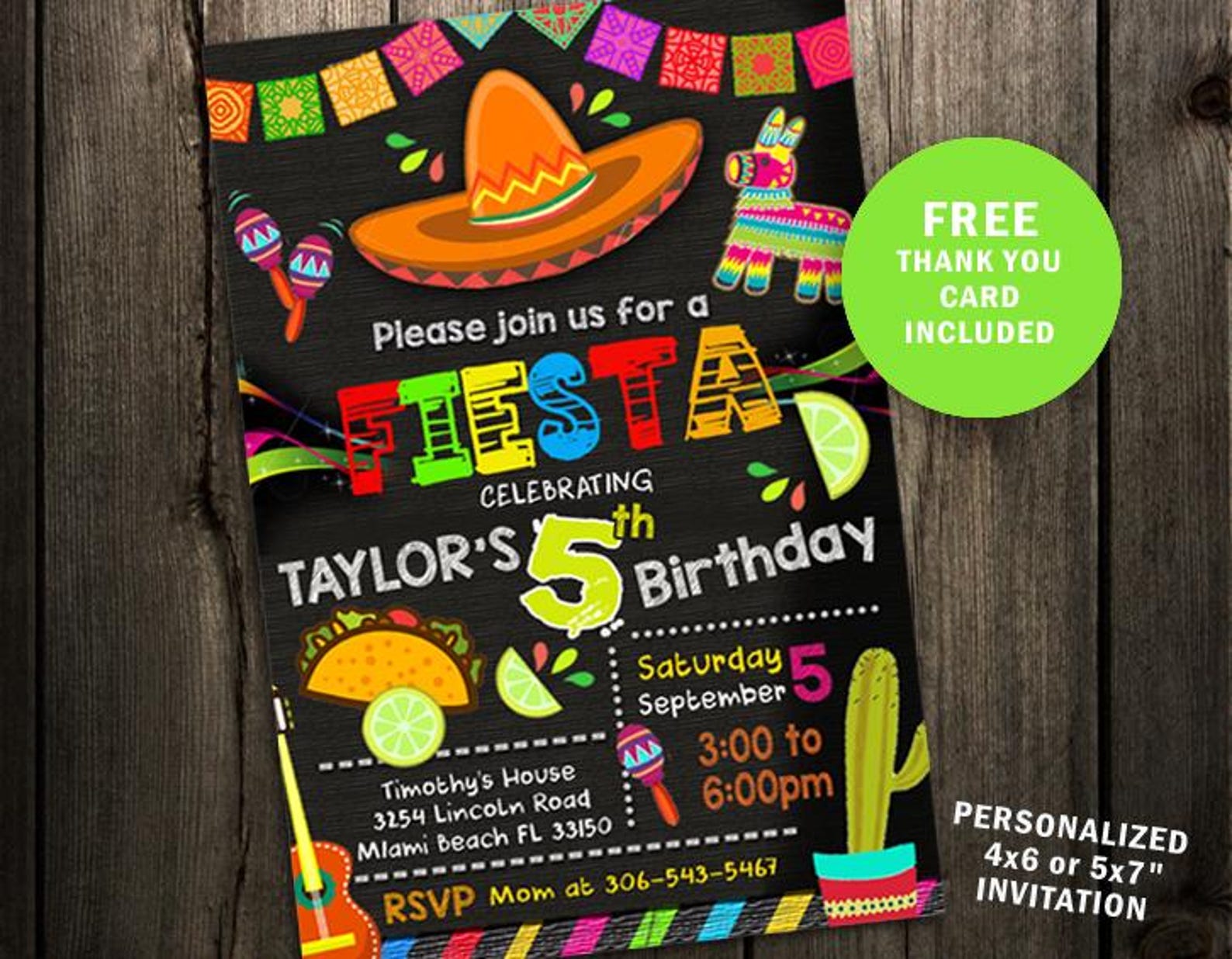 Fiesta Invitation Birthday Party Mexican Cactus Mariachi Photo Phone ...