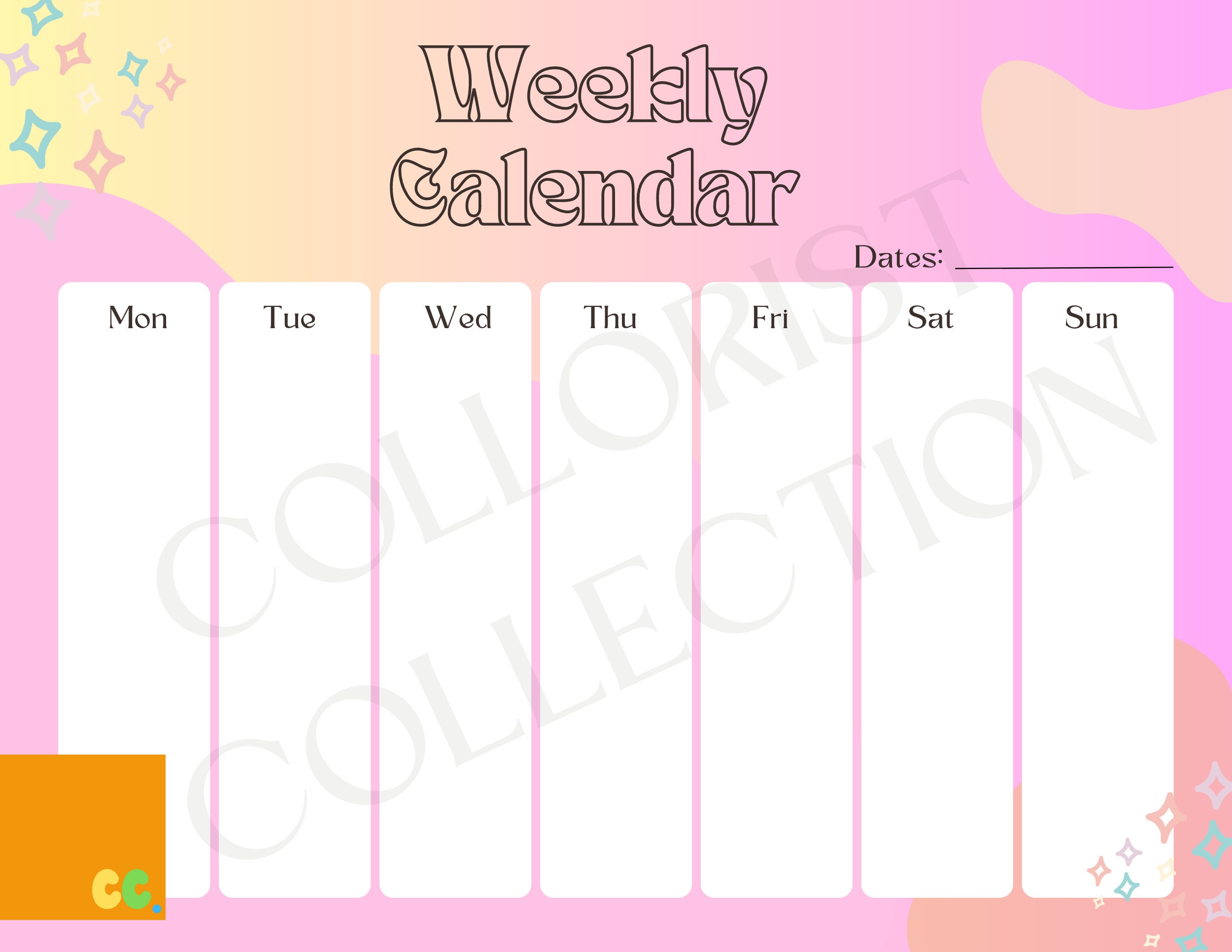 Weekly Calendar Printable Weekly Schedule Digital Download - Etsy
