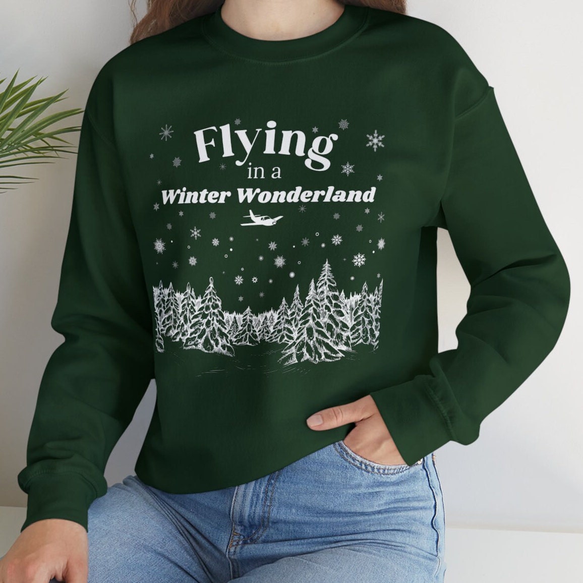 Flying in a Winter Wonderland Airplane Sweatshirt for Pilot Christmas ...
