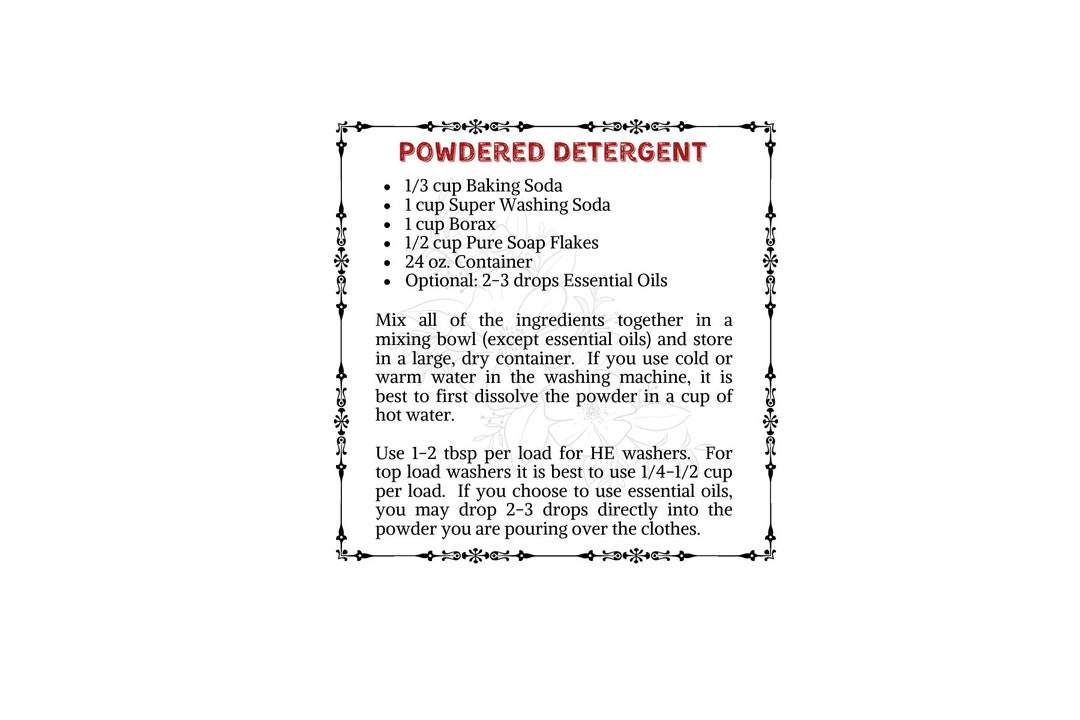Toxin-free Powdered Laundry Detergent Recipe Printable Label - Etsy