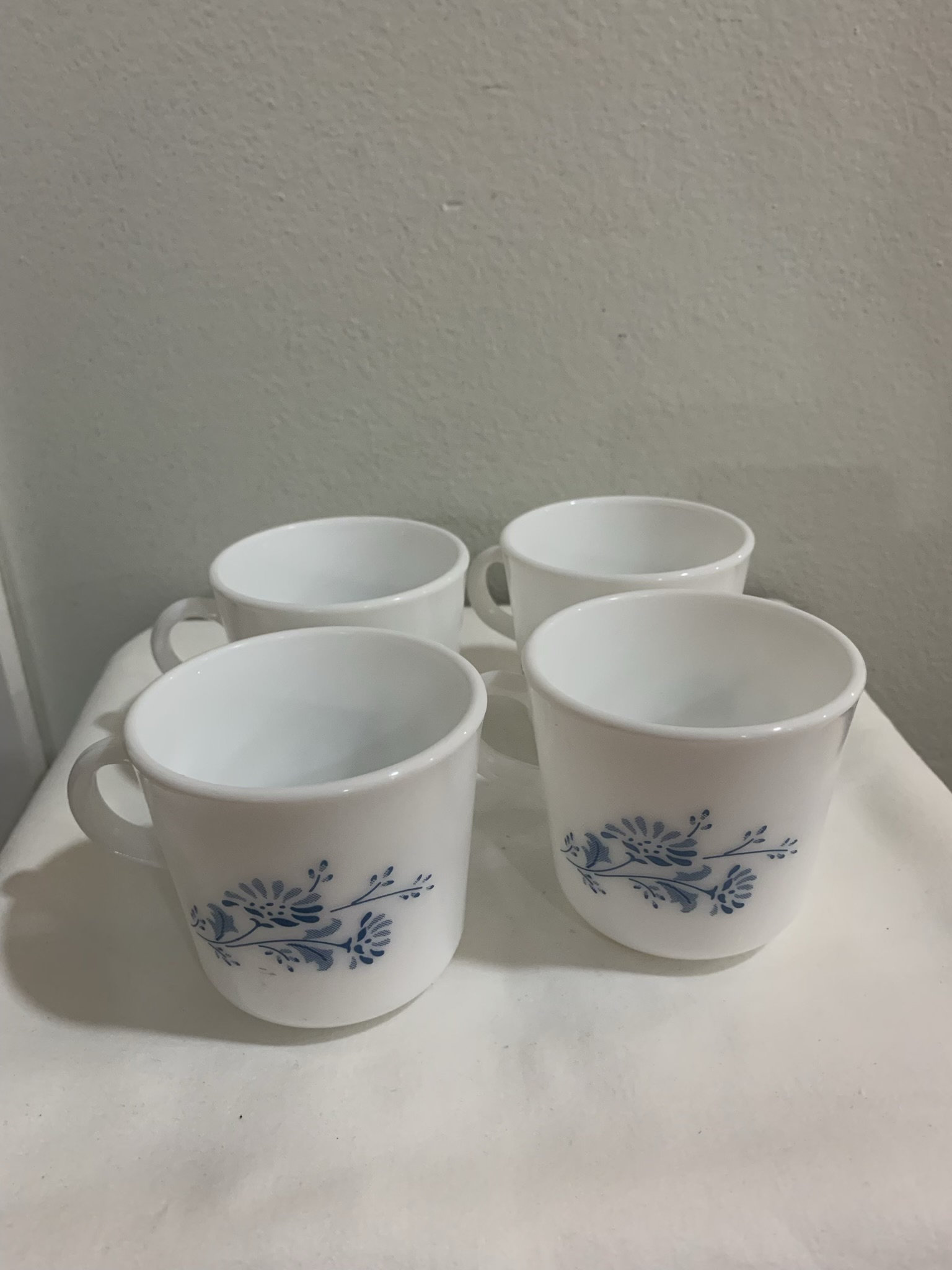 Set of 4 1980s Corelle Colonial Mist Pattern Opaque White Glass Mug ...