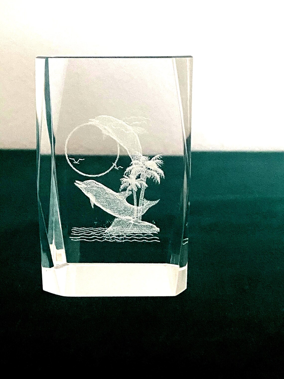 3D Laser Etched Clear Glass Dolphins Paperweight - Etsy