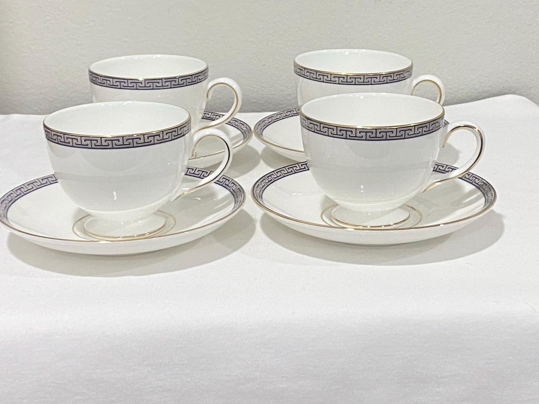 New 4 Sets of Wedgwood Palatia Collection Blue and Gold Greek Key Fine ...