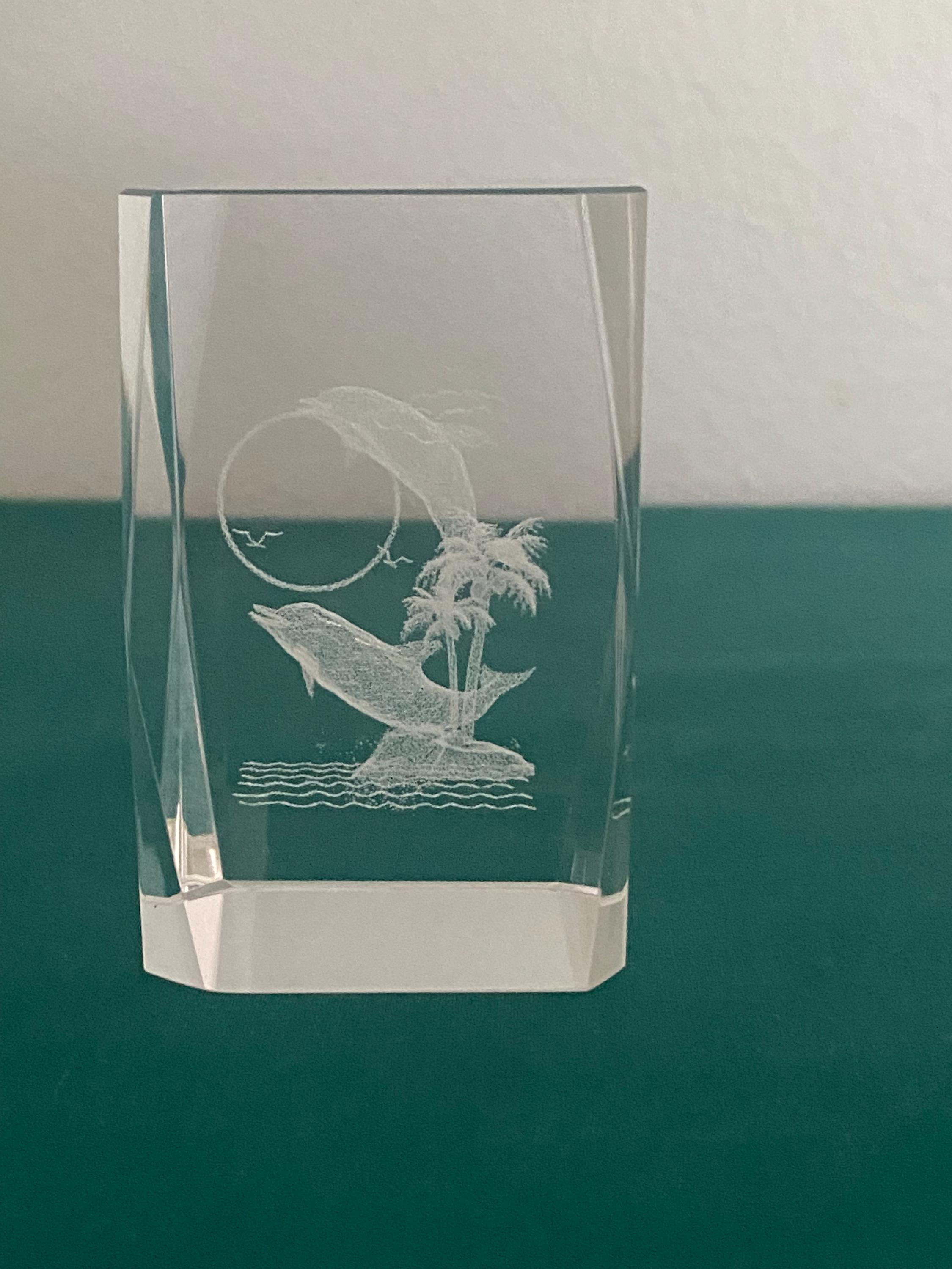 3D Laser Etched Clear Glass Dolphins Paperweight - Etsy
