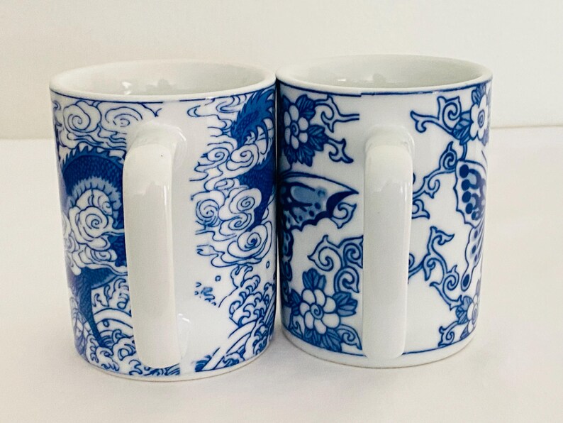 Pair of Traditional Blue and White Chinese Porcelain Mugs - Etsy