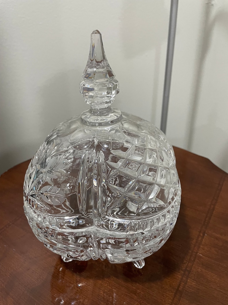 Large Vintage Crystal Lidded Candy Dish - Etsy