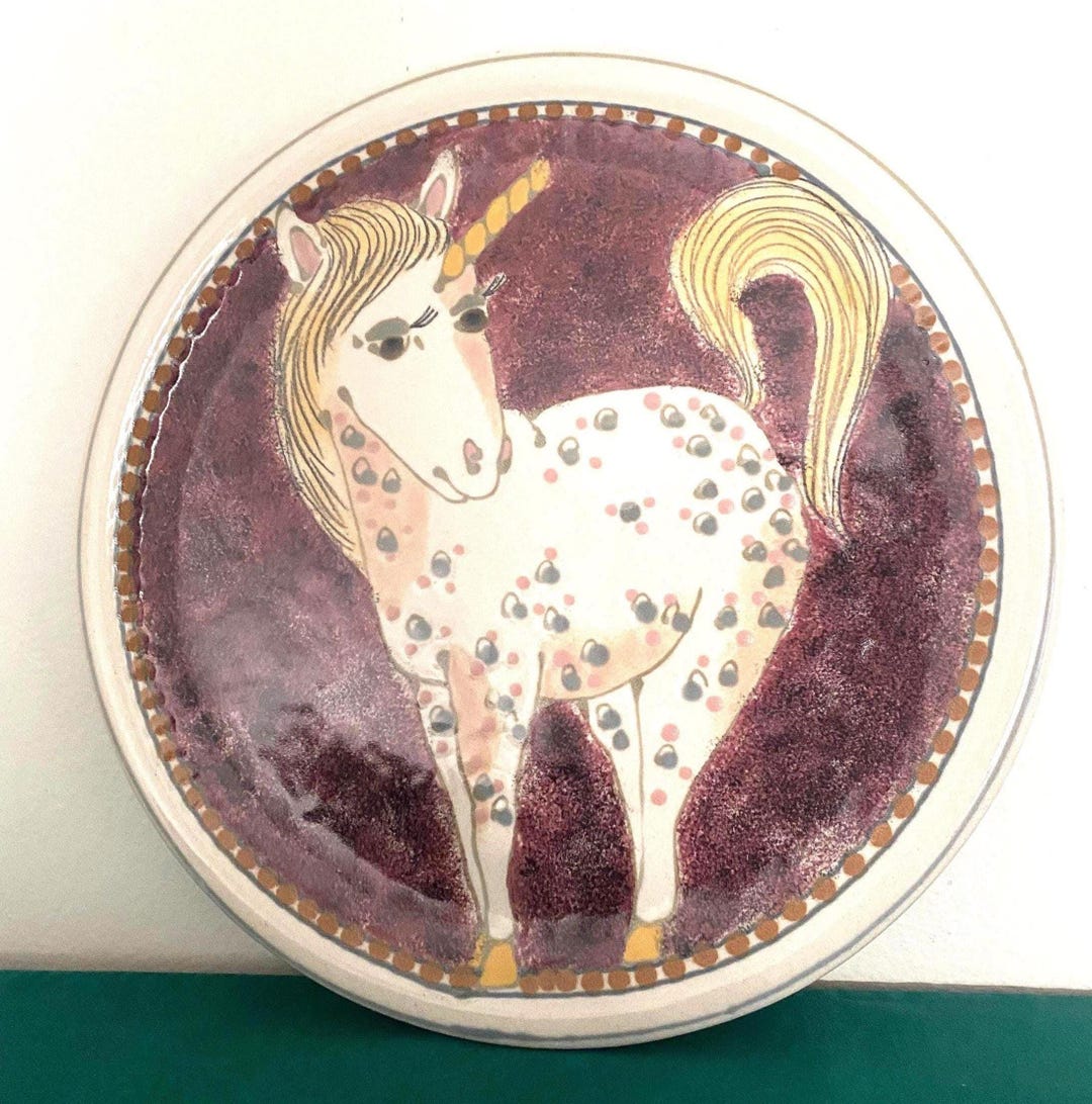 Large 1970s Janet Rothwoman Signed Decorative Unicorn Platter - Etsy