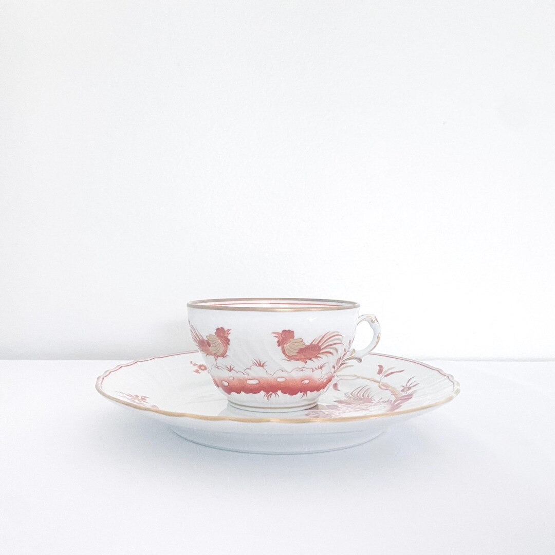 Richard Ginori Sienna/gallo Pattern Porcelain Tea Cup and Small Plate ...