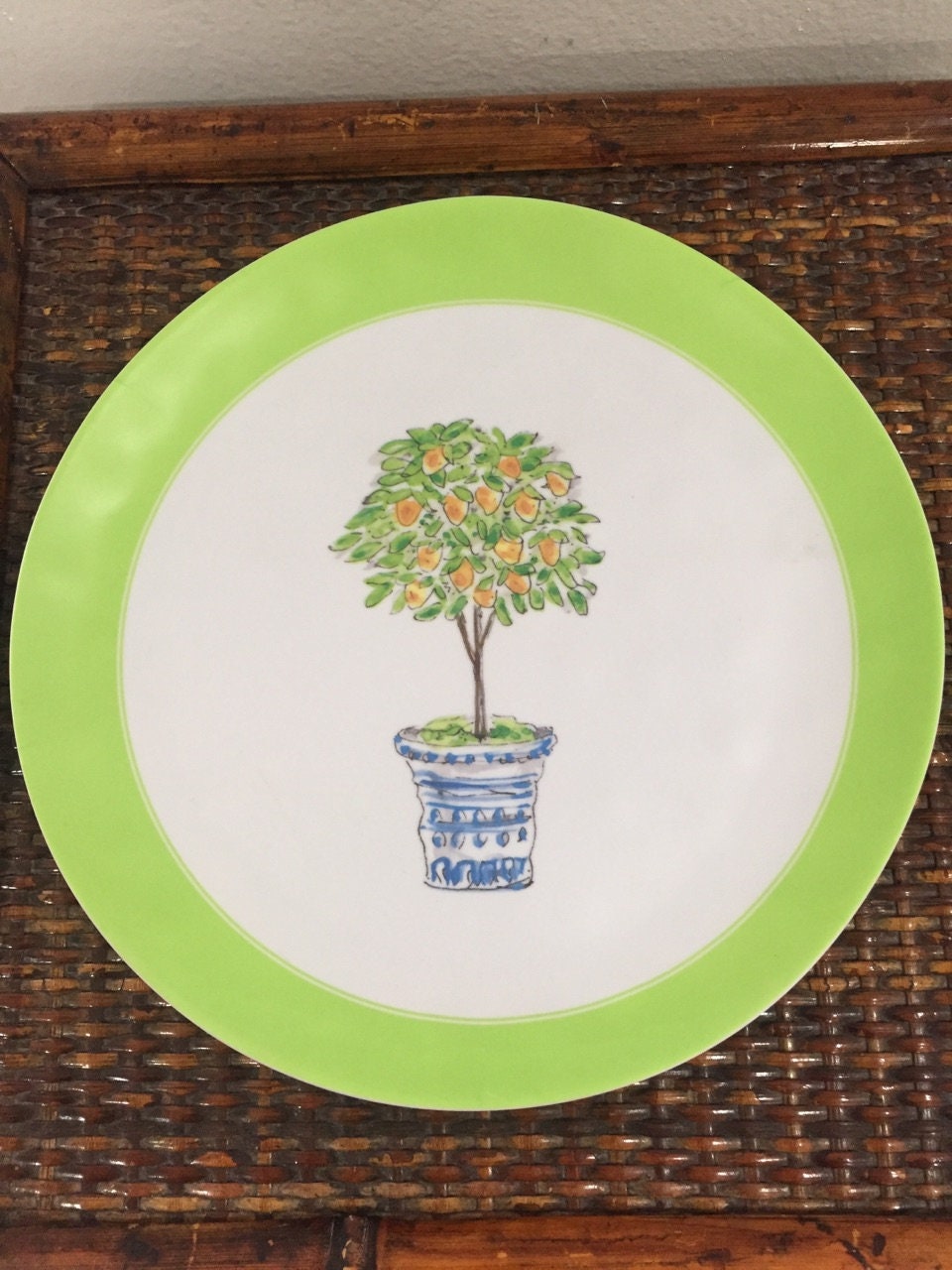 Set of 4 Merritt Melamine Round Salad Plates Lime Trellis 8 - Etsy