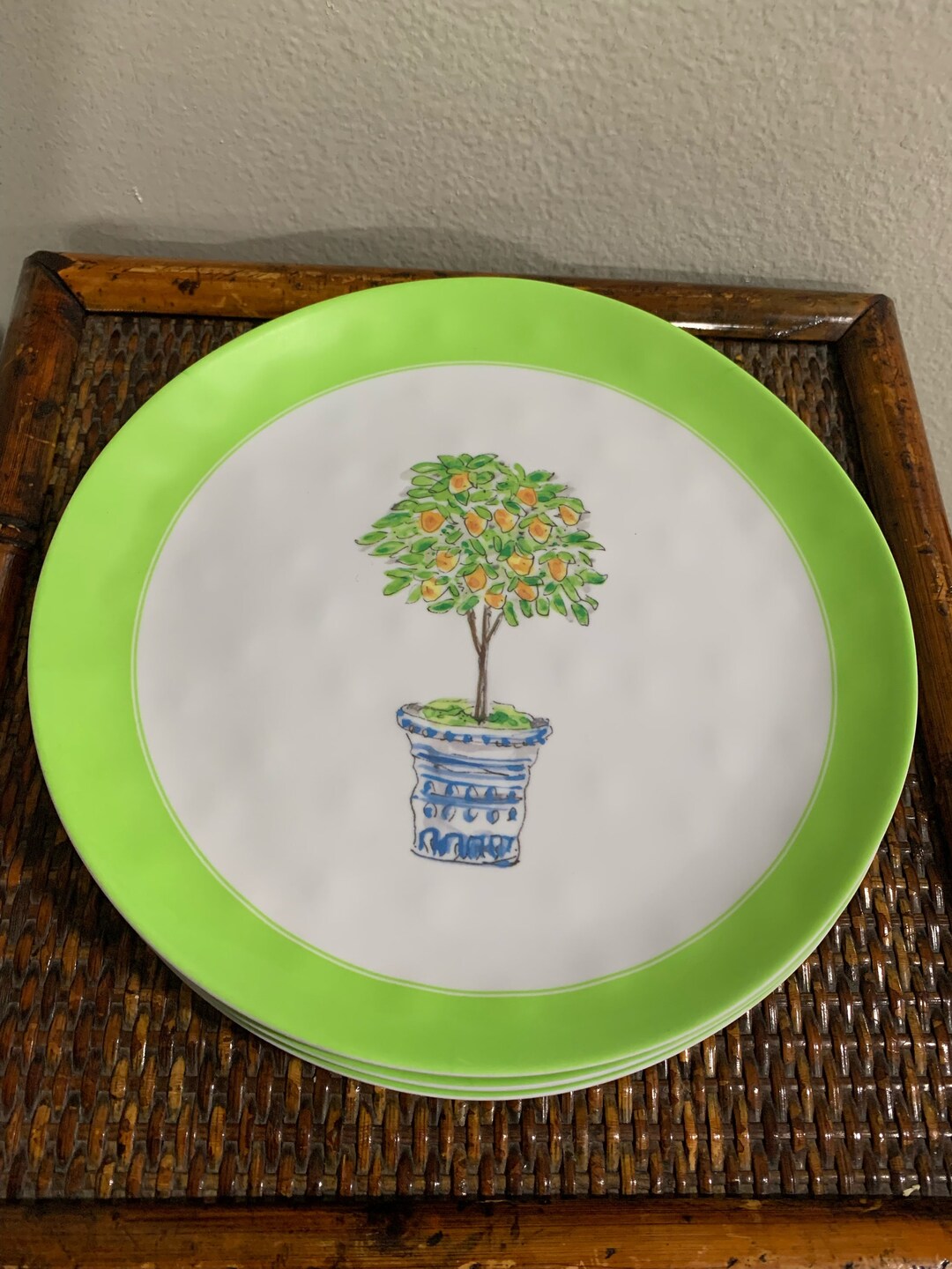 Set of 4 Merritt Melamine Round Salad Plates Lime Trellis 8 - Etsy