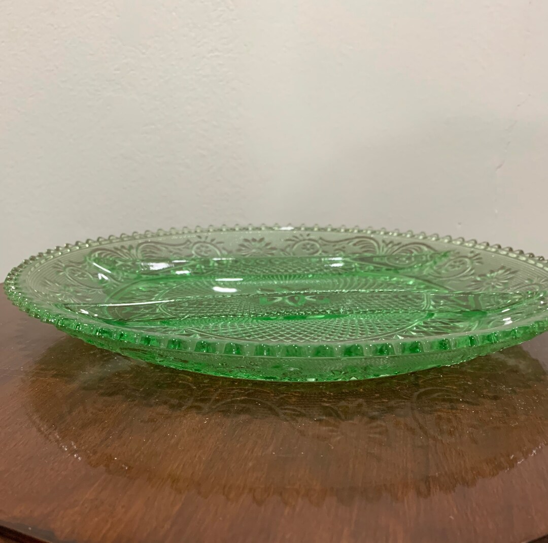 12” Green Indiana Glass Divided Plate - Etsy