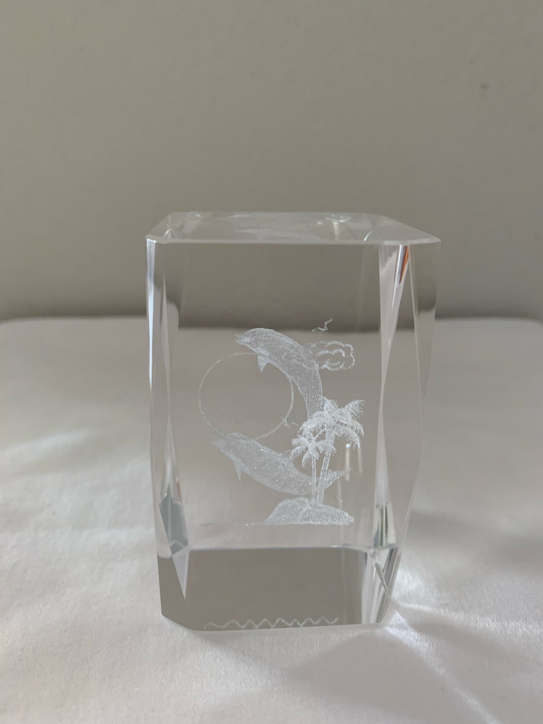 3D Laser Etched Clear Glass Dolphins Beveled Paperweight 3 H 2 W - Etsy