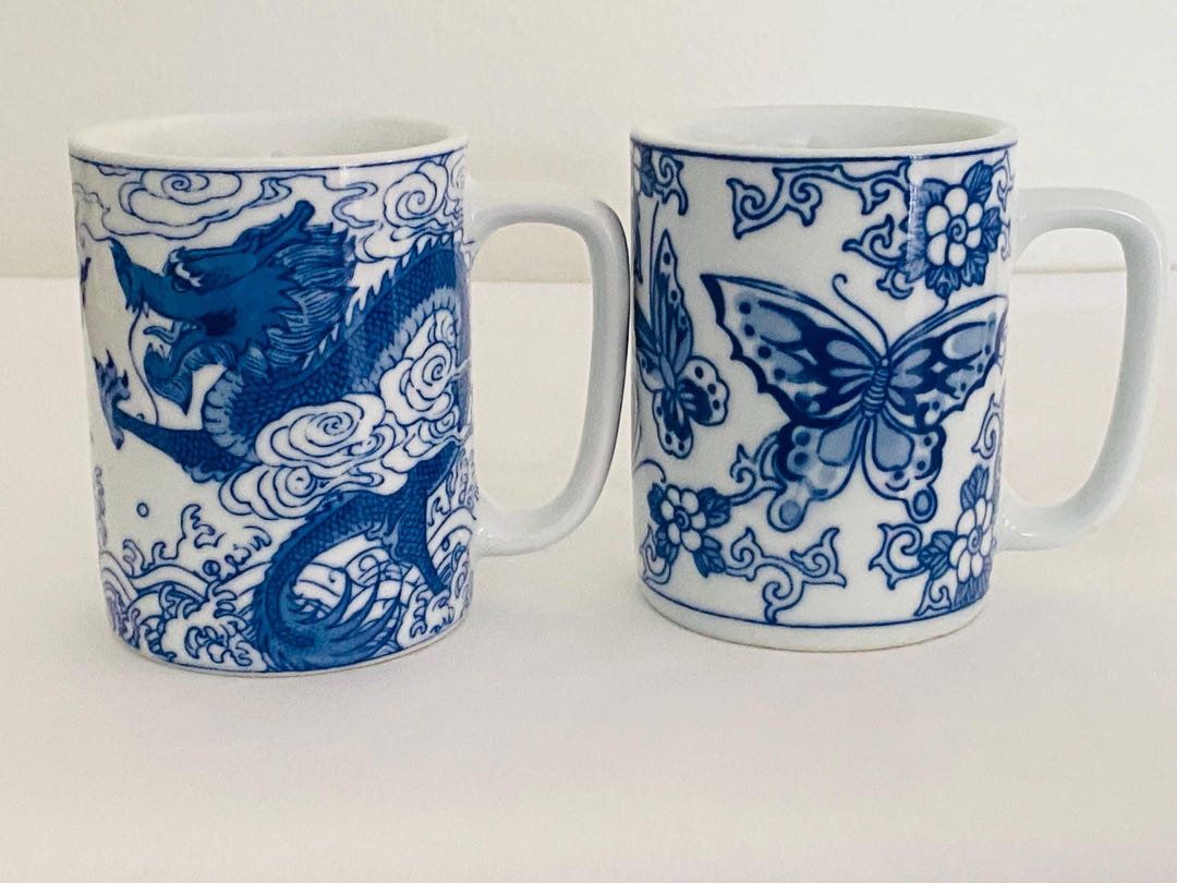 Pair of Traditional Blue and White Chinese Porcelain Mugs - Etsy