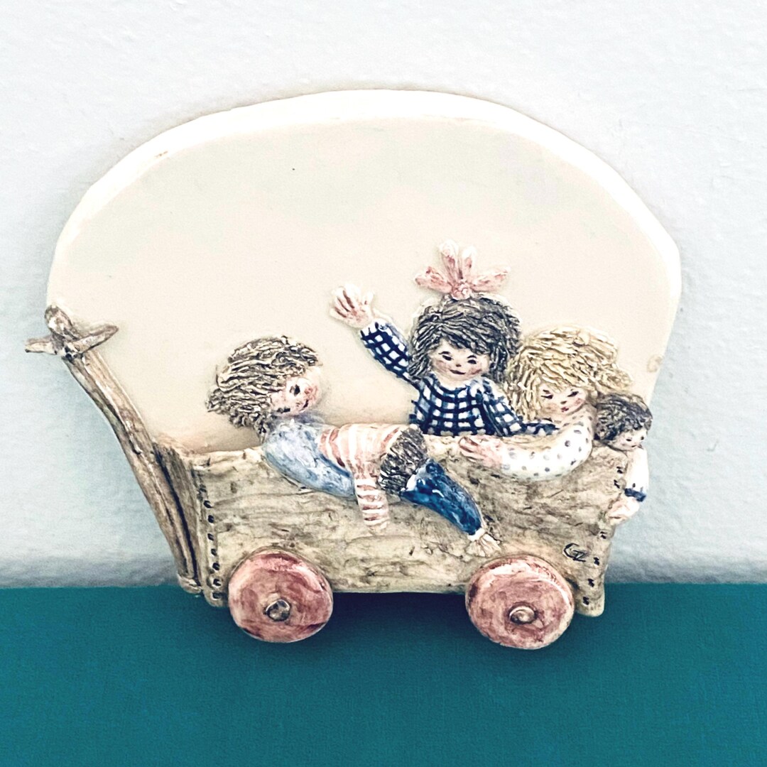 Artist Signed Handcrafted Children at Play Small Ceramic Wall Plaque - Etsy
