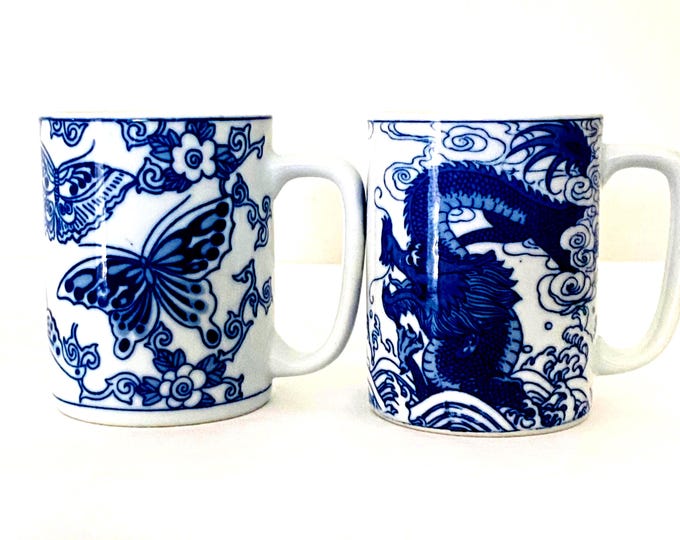 Pair of Traditional Blue and White Chinese Porcelain Mugs - Etsy