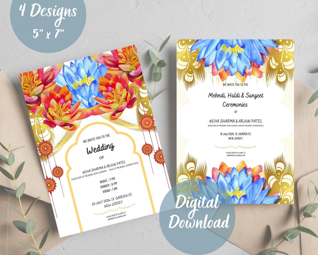 Indian Wedding Invitation Hindu Wedding Invitation Digital - Etsy