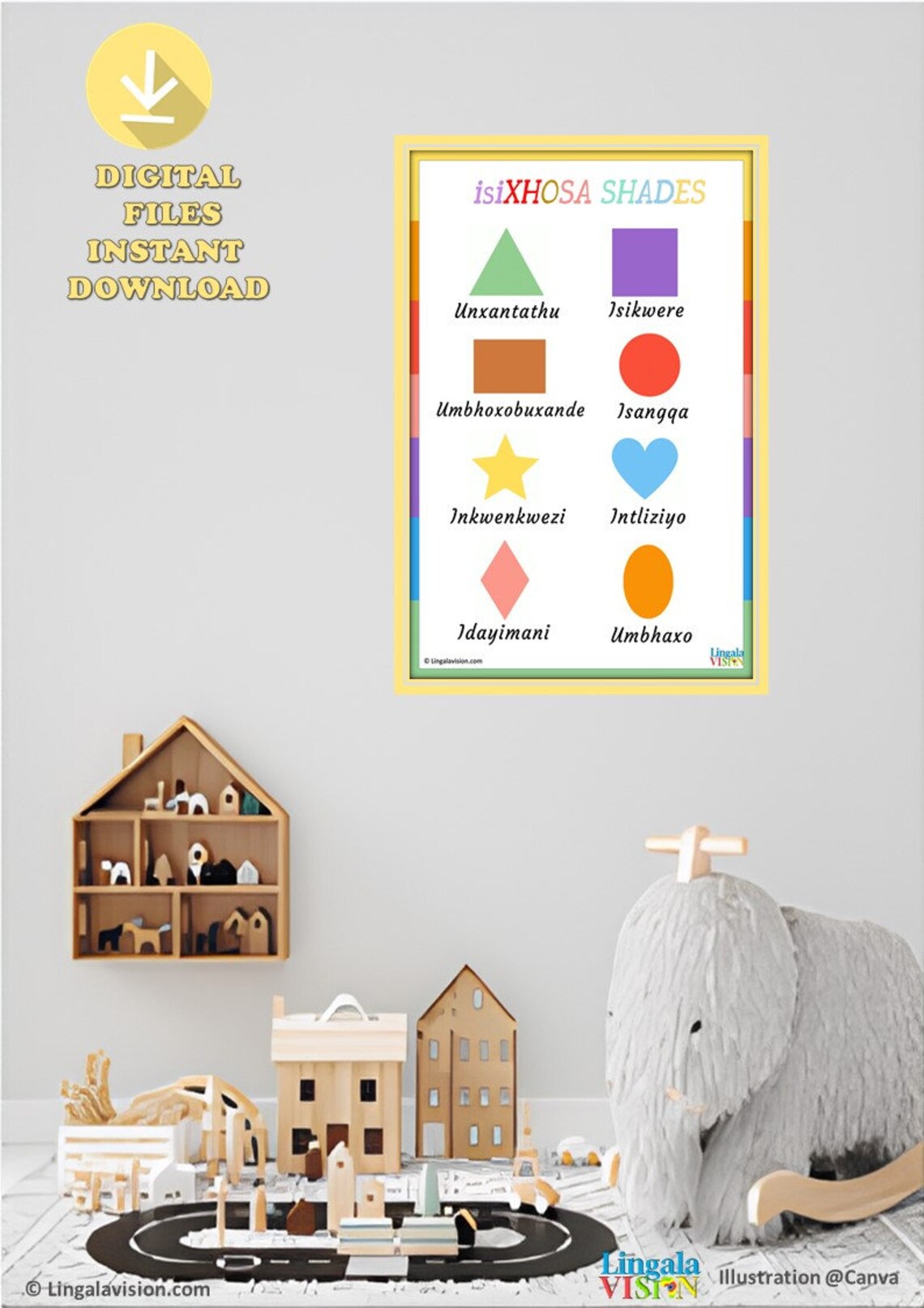 Xhosa Shapes Poster, Gift for Educational Wall Art, Montessori Nursery ...