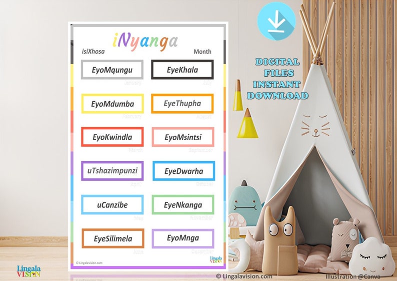 Isixhosa English Year Months, Educational Poster, Zulu Printable Art ...