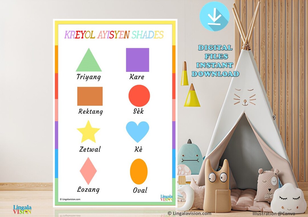 Haitian Creole Shapes Poster, Gift for Educational Wall Art, Montessori ...