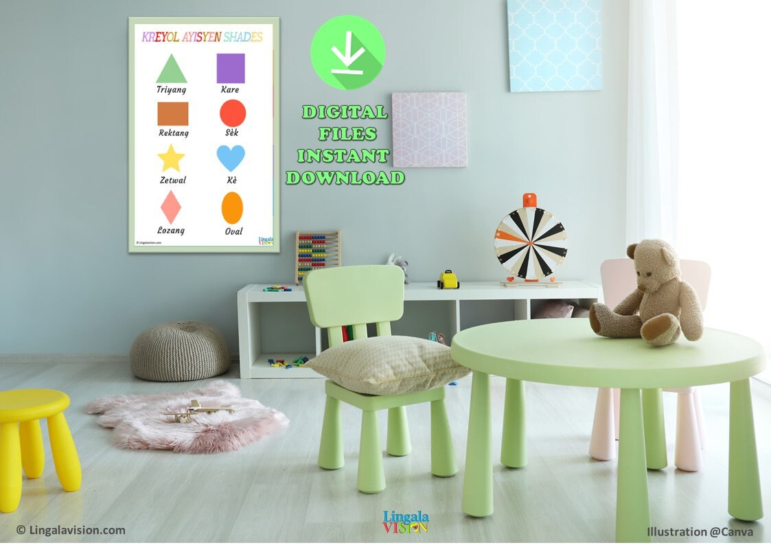 Haitian Creole Shapes Poster, Gift for Educational Wall Art, Montessori ...