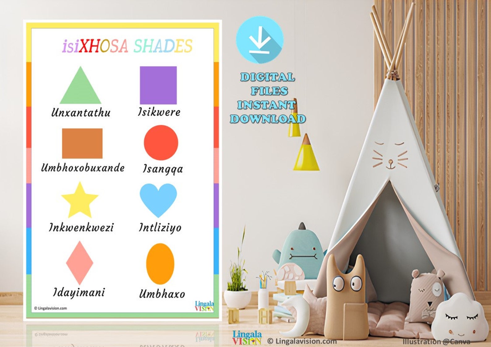Xhosa Shapes Poster, Gift for Educational Wall Art, Montessori Nursery ...