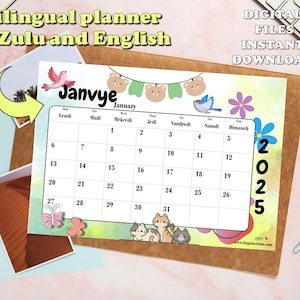Haitian Creole English 2025 Printable Cute Kids Calendar, 12 Months ...